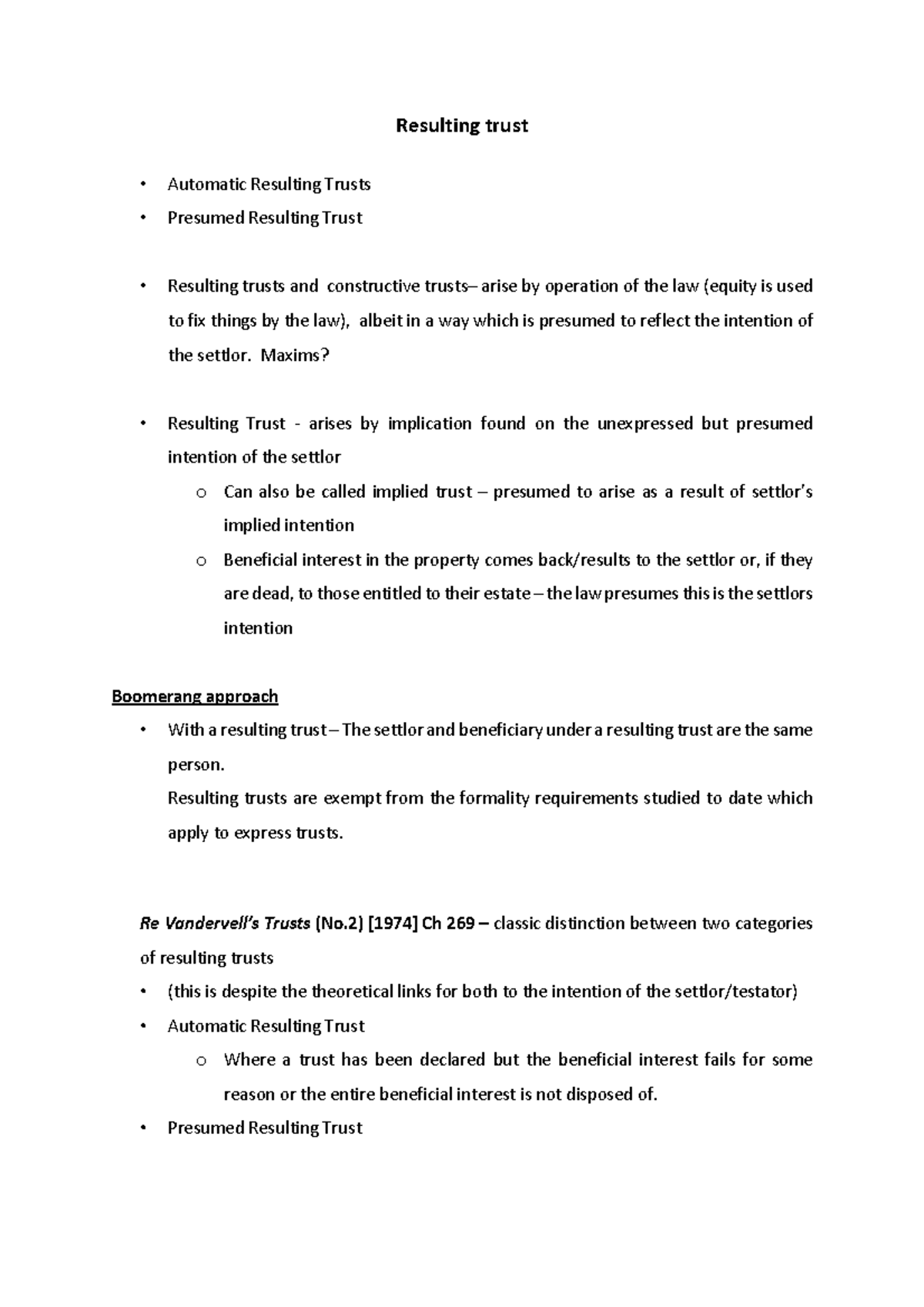 Resulting trust - Resulting trust Automatic Resulting Trusts Presumed ...