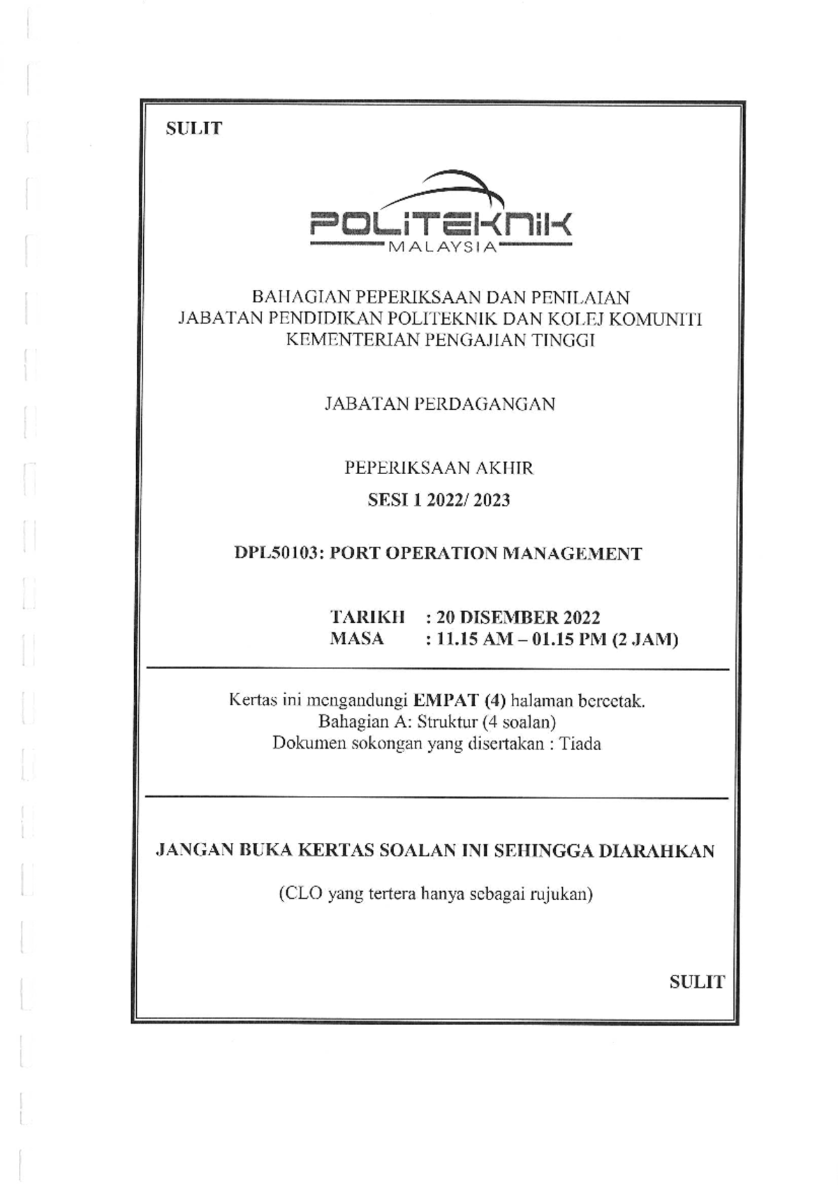 DPL 50103 - PORT Operation Management-1 - Human Resource Management ...