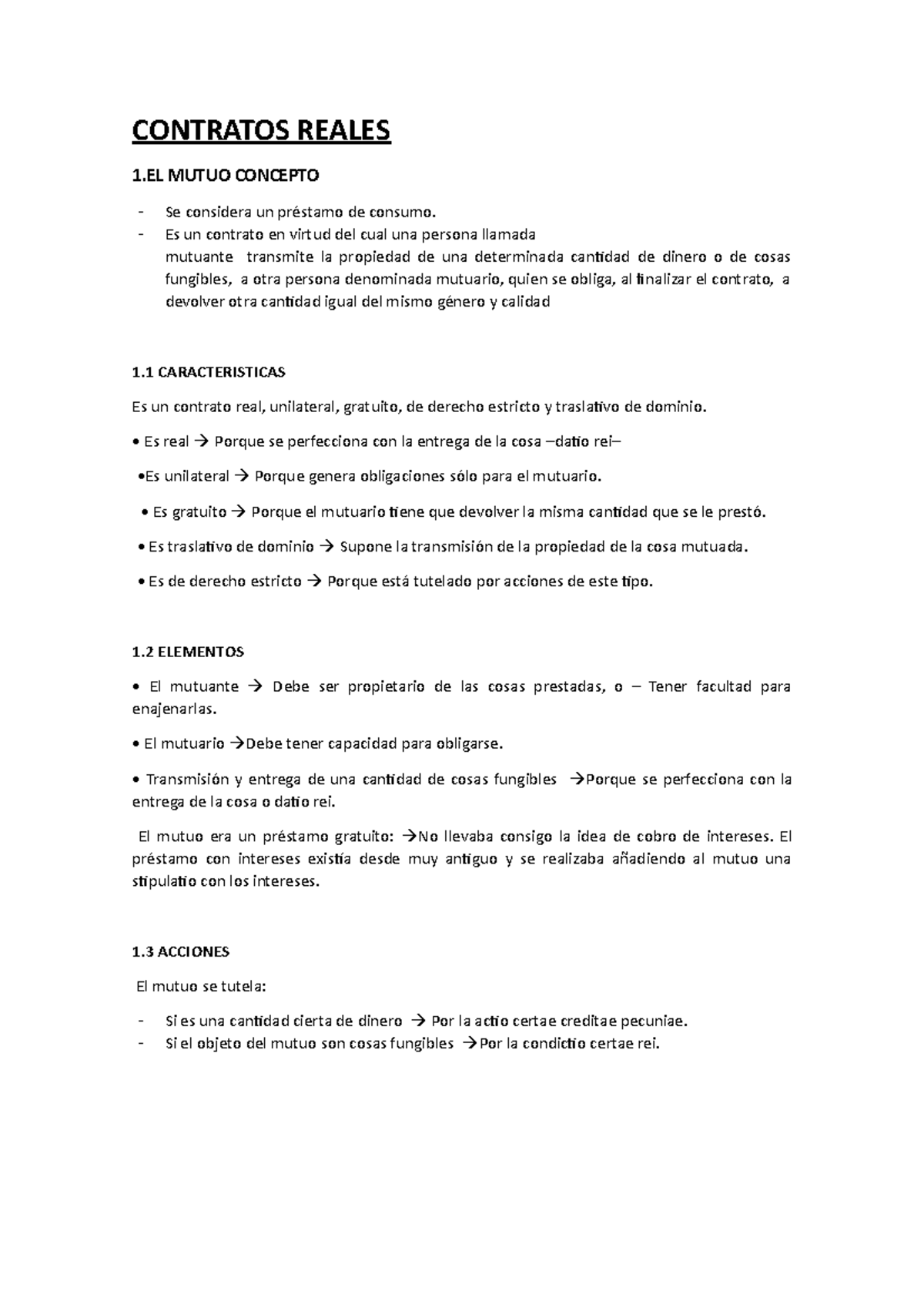 Tema 6: Contratos reales - CONTRATOS REALES 1 MUTUO CONCEPTO Se ...