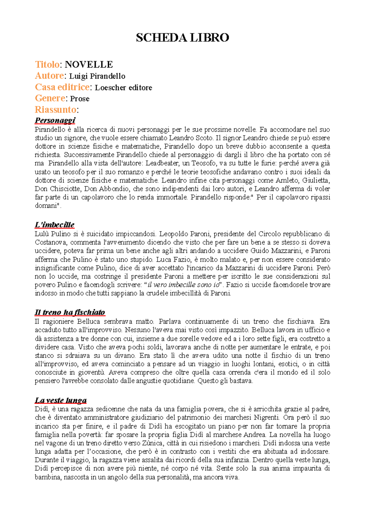 Novelle - Scheda libro - SCHEDA LIBRO Titolo : NOVELLE Autore : Luigi ...