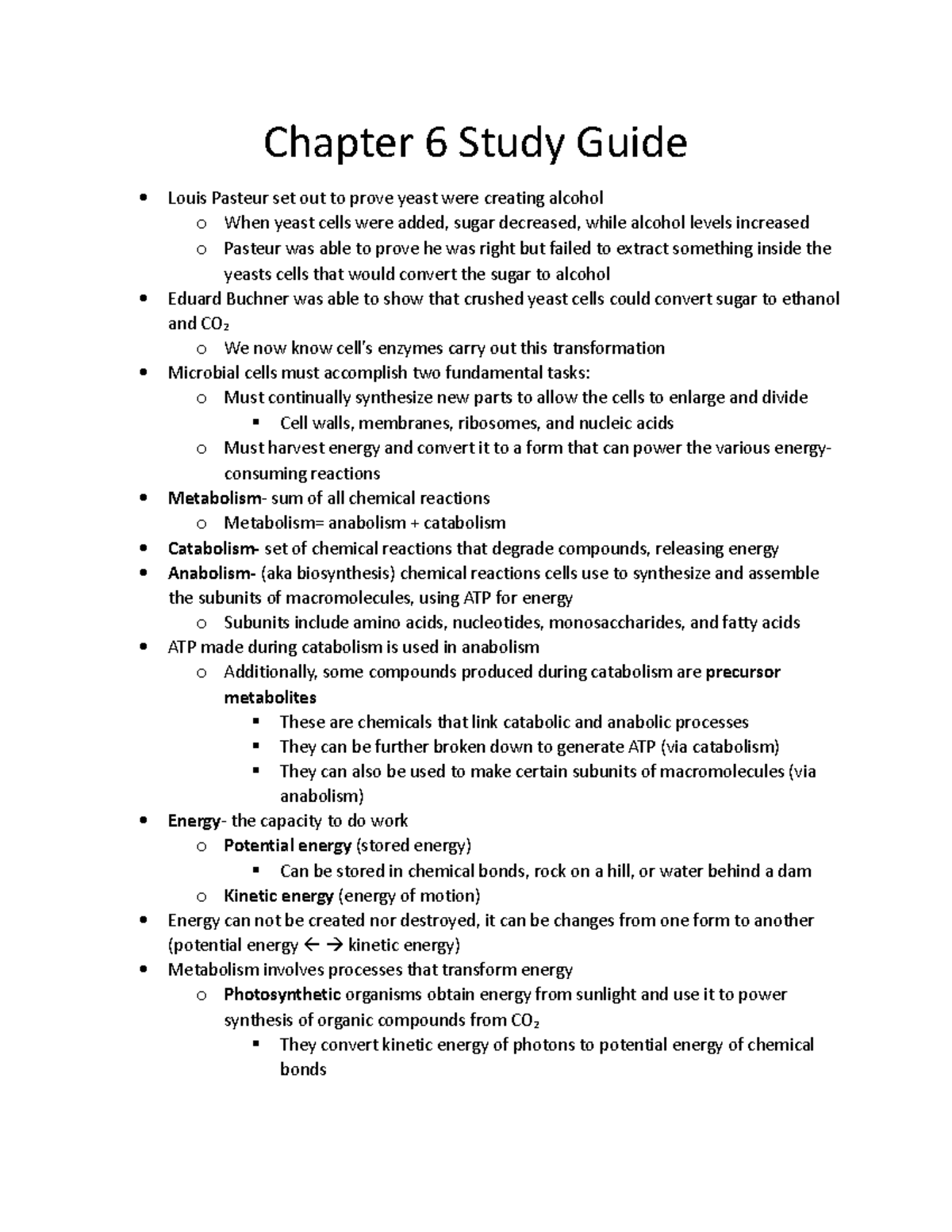 Chapter 6 Study Guide - Notes on cell function - Chapter 6 Study Guide ...