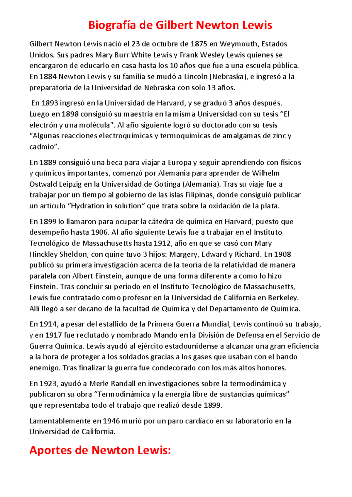 Biografía de Gilbert Newton Lewis - Biografía de Gilbert Newton Lewis ...