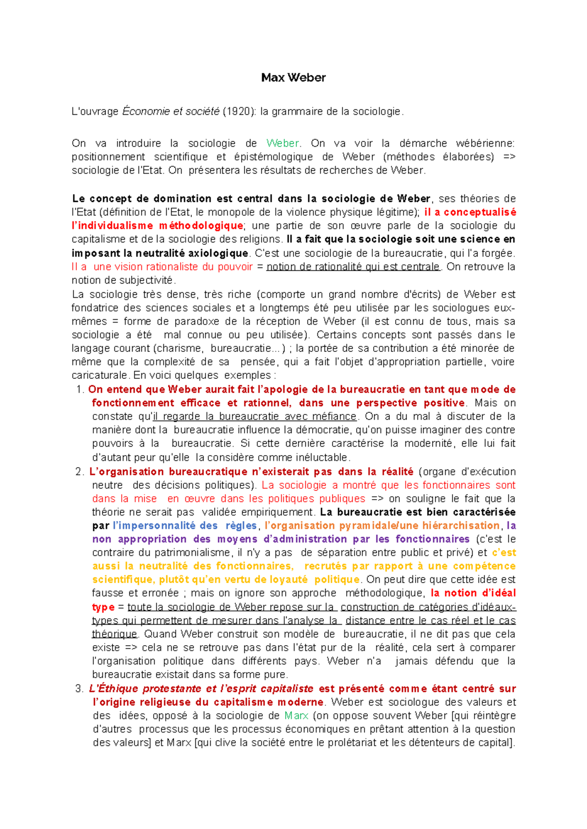 séance 5: Max Weber - Max Weber L'ouvrage Économie et société (1920 ...