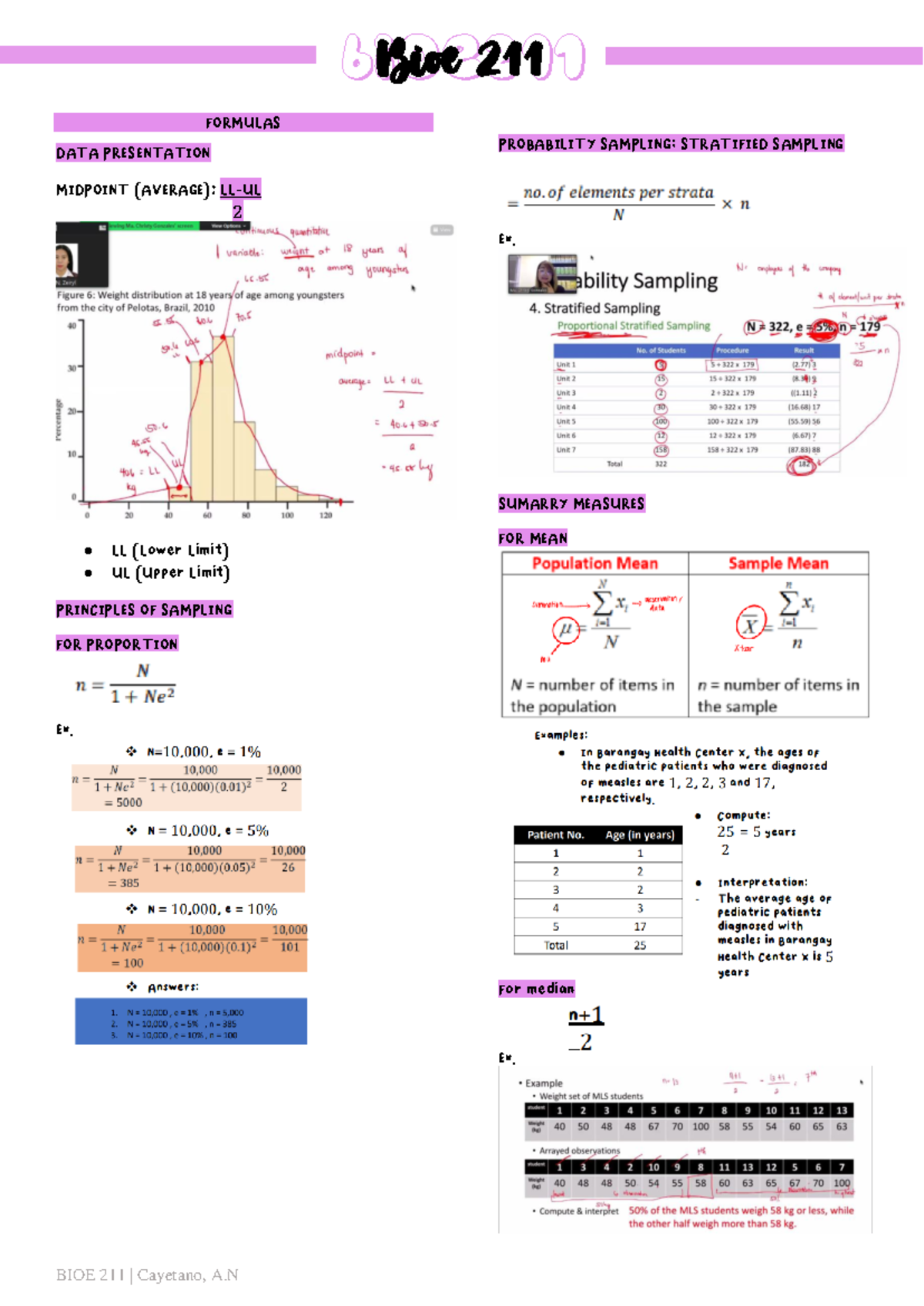 BIOE - Formulas - ,,,,,,,,,,,,,,,,,,,,,,,, - BIOE Bioe 211 FORMULAS ...
