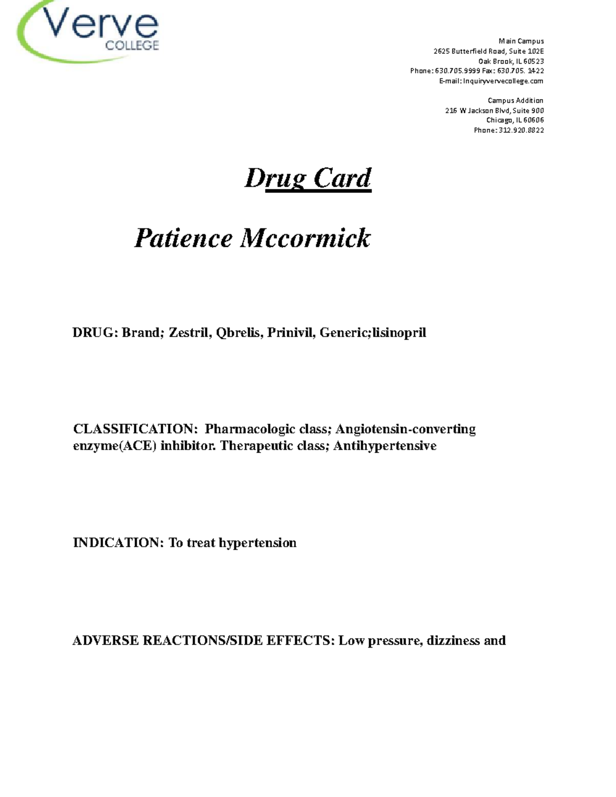 Blank drug card template - Main Campus 2625 Butterfield Road, Suite ...