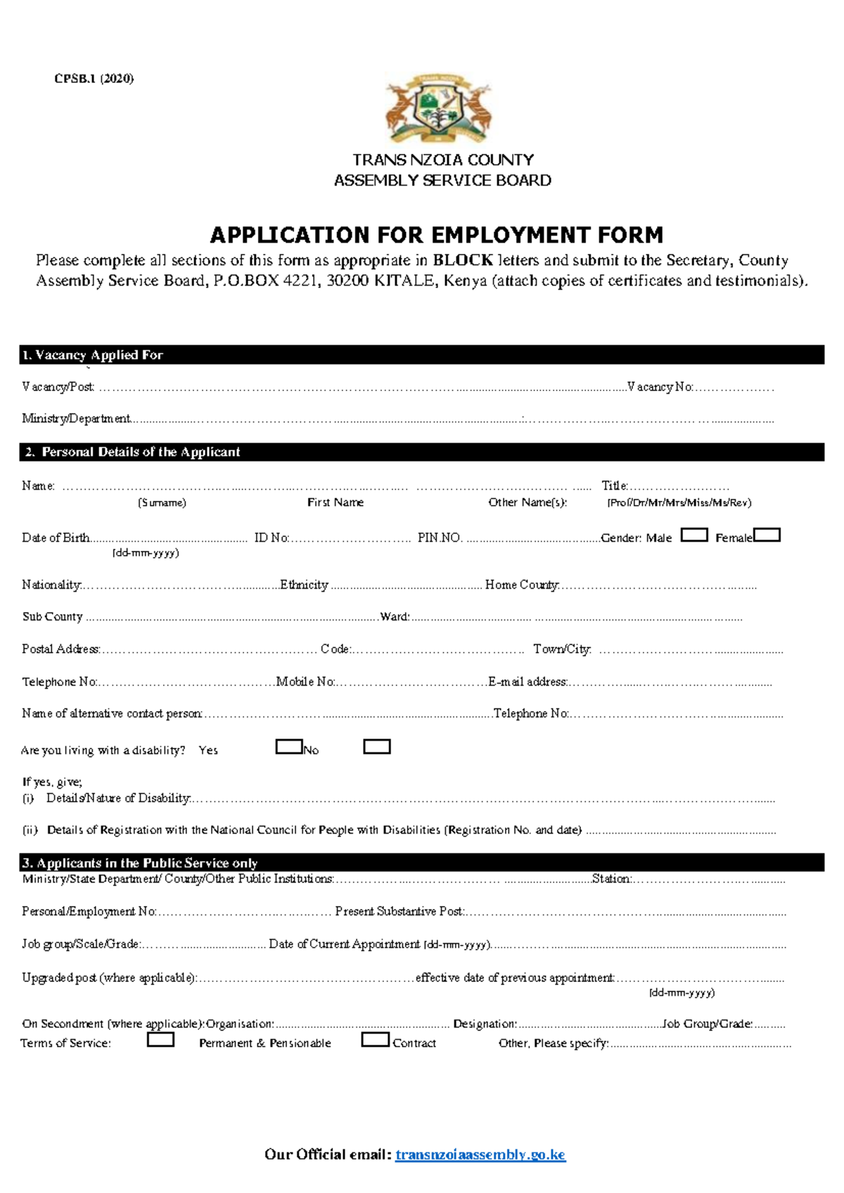 Casb form 2021 application form - CPSB (2020) TRANS NZOIA COUNTY ...