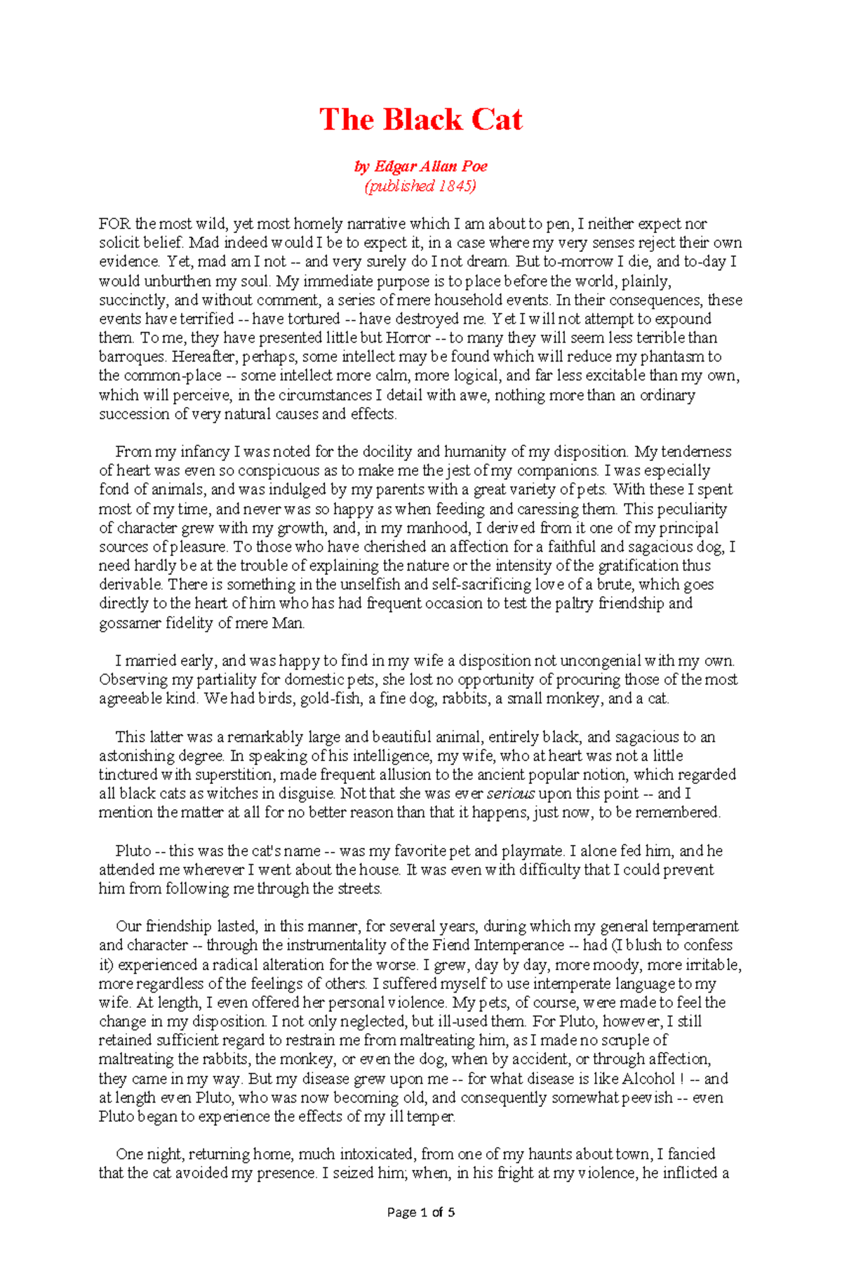 The Black Cat - The Black Cat by Edgar Allan Poe (published 1845) FOR ...