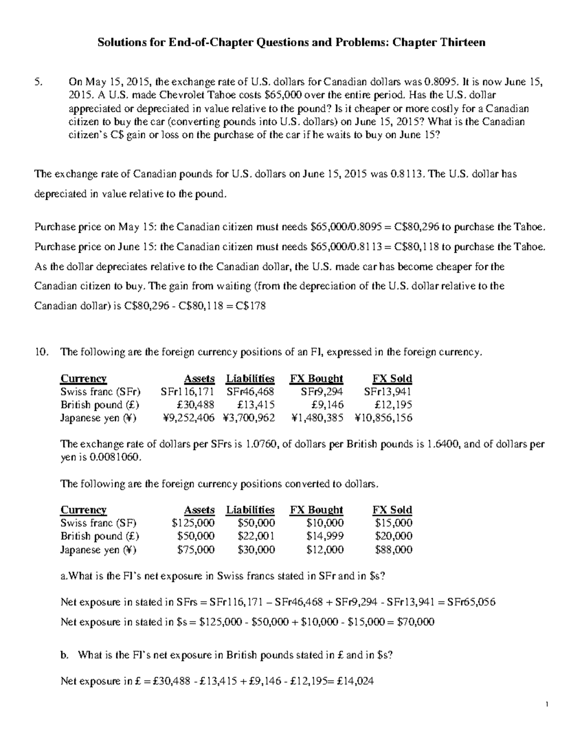 Ch-13 FX Risk-Answer Key - Solutions for End-of-Chapter Questions and ...
