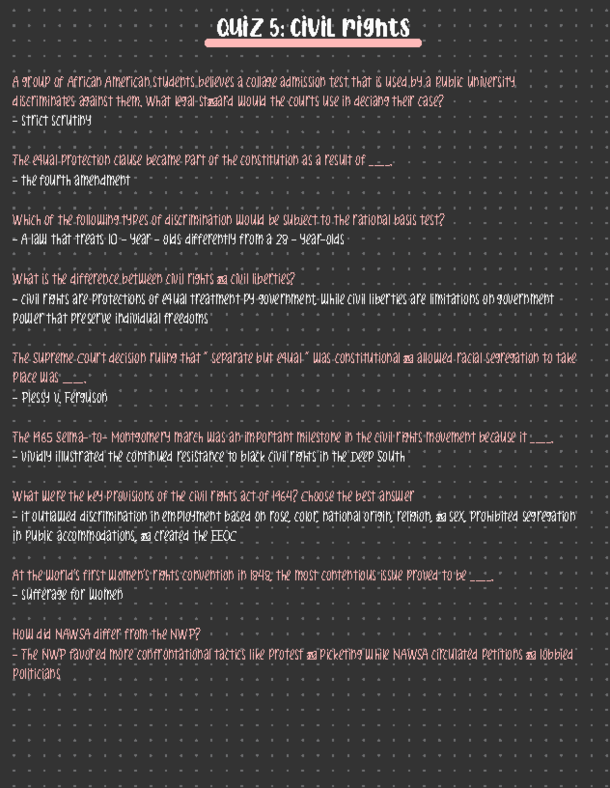 Quiz 5 - Civil rights chapter section critical thinking review ...