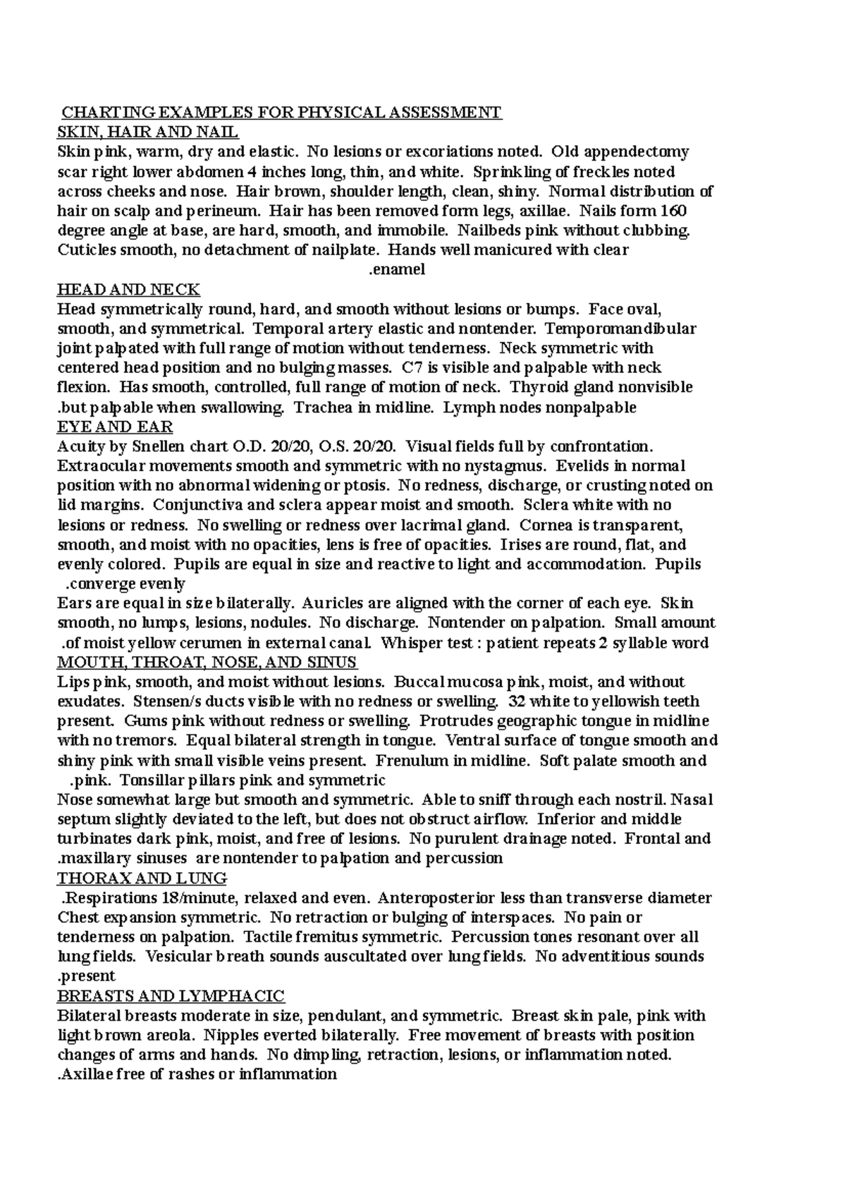 62410503 Charting Examples For Physical Assessment CHARTING EXAMPLES