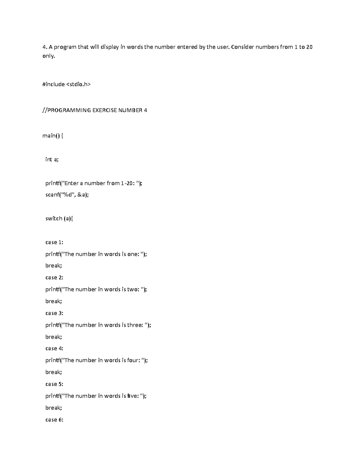 Computer Programming PE105n4 - A program that will display in words the number entered by the ...