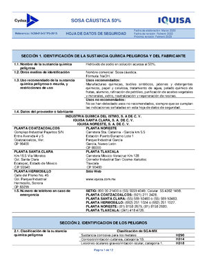 HOJA DE Datos DE Seguridad Producto Permatreat PC-191T Permatreat PC ...