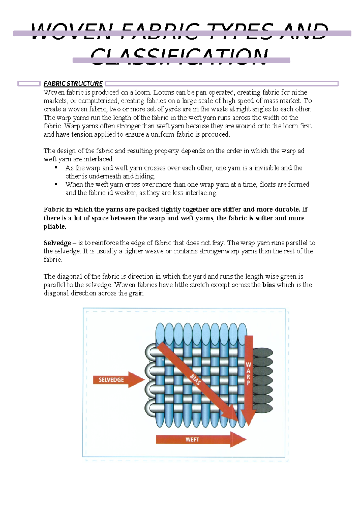 Properties and Performance - WOVEN FABRIC TYPES AND CLASSIFICATION ...