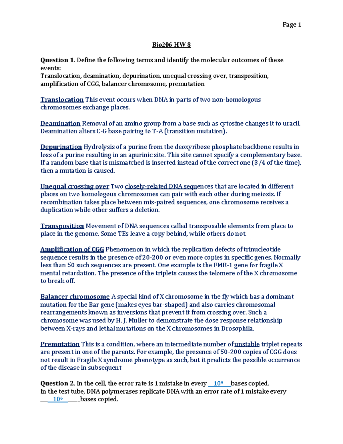 Homeworknumber8KEY - Page 1 Bio206 HW 8 - Studocu