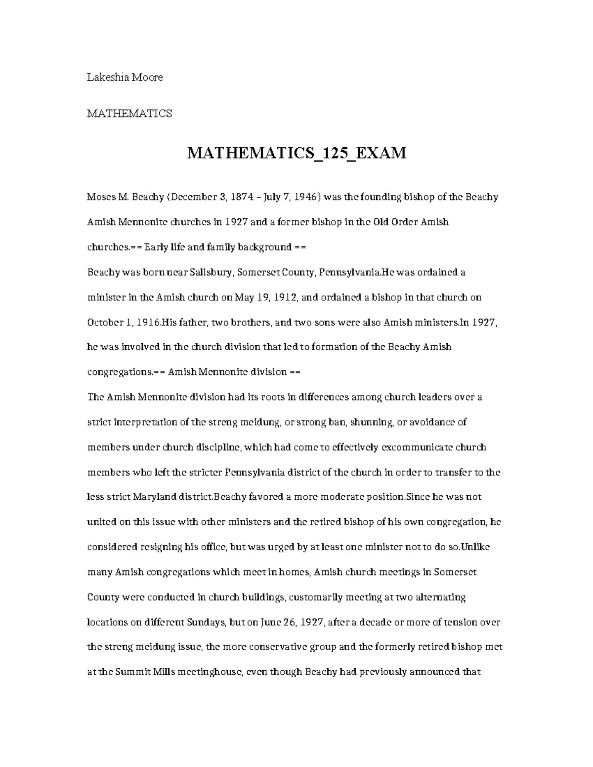 Mathematics 125 EXAM - Lakeshia Moore MATHEMATICS MATHEMATICS_125_EXAM ...