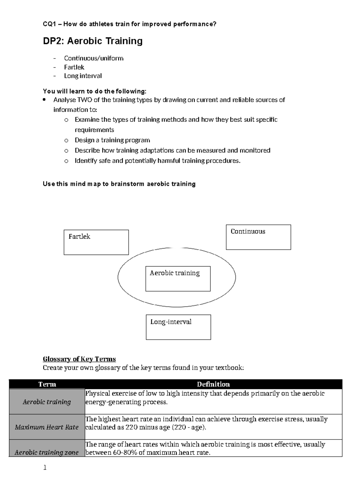 DP2 - Aerobic Training Worksheet - CQ1 – How do athletes train for ...