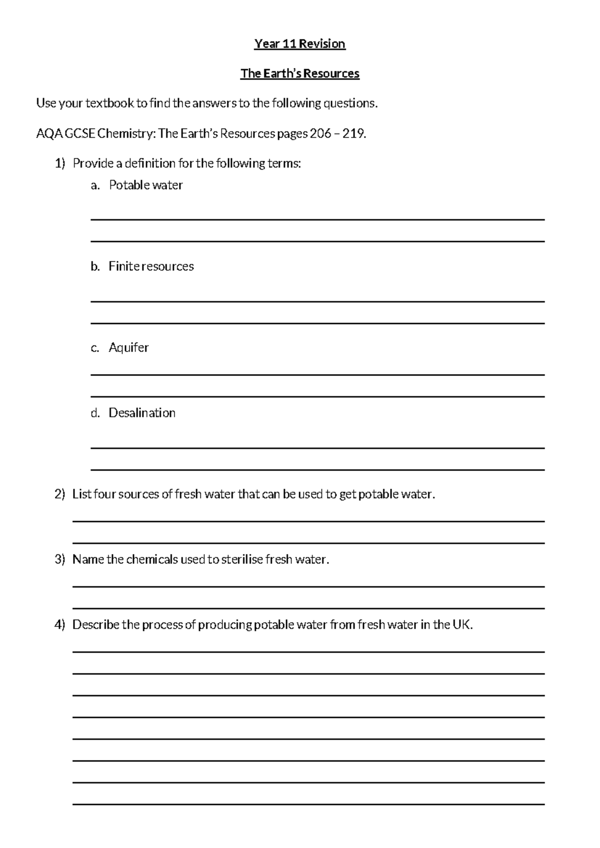 Year 11 Revision Using the Earth's Resources - Year 11 Revision The ...