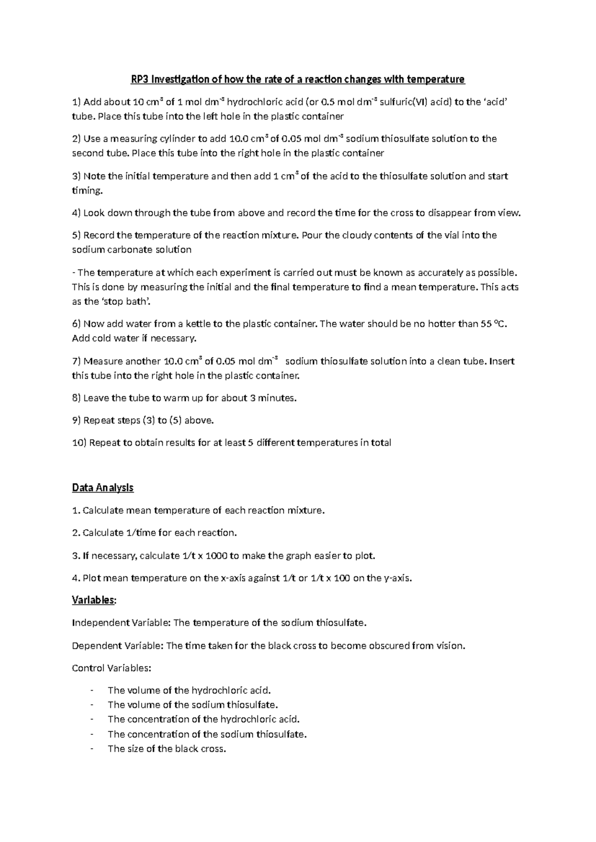 RP3 Chemistry - RP3 Investigation of how the rate of a reaction changes ...