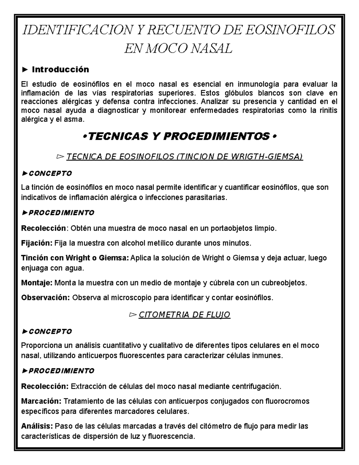 Identificacion Y Recuento DE Eosinofilos EN MOCO Nasal #TEAM 5 cr - IDENTIFICACION Y RECUENTO DE ...
