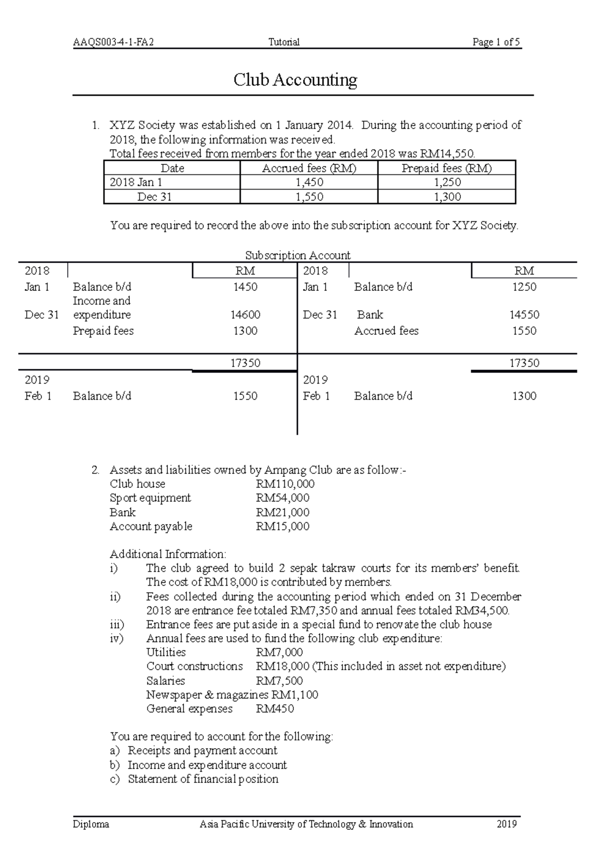 Tutorial 8. Club - Exercises based on the topic of the club account ...