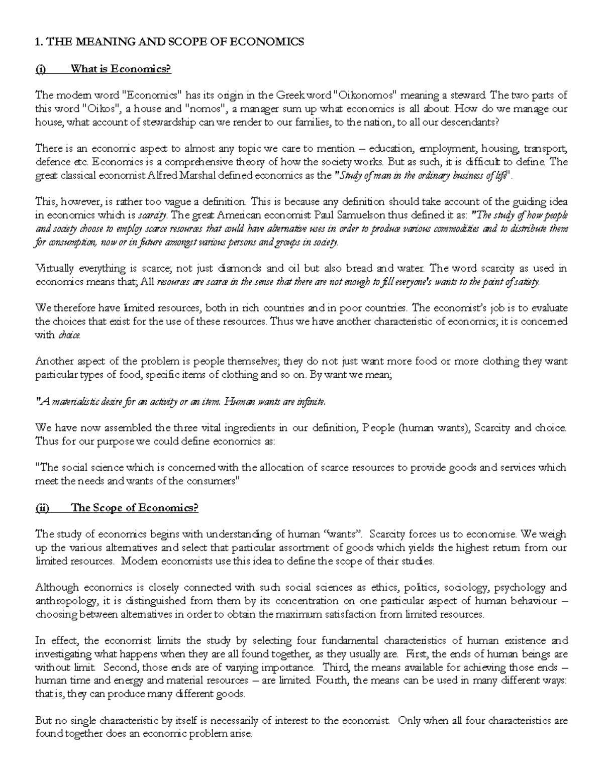 WEEK 1 - Introduction to economics - N - 1. THE MEANING AND SCOPE OF ...