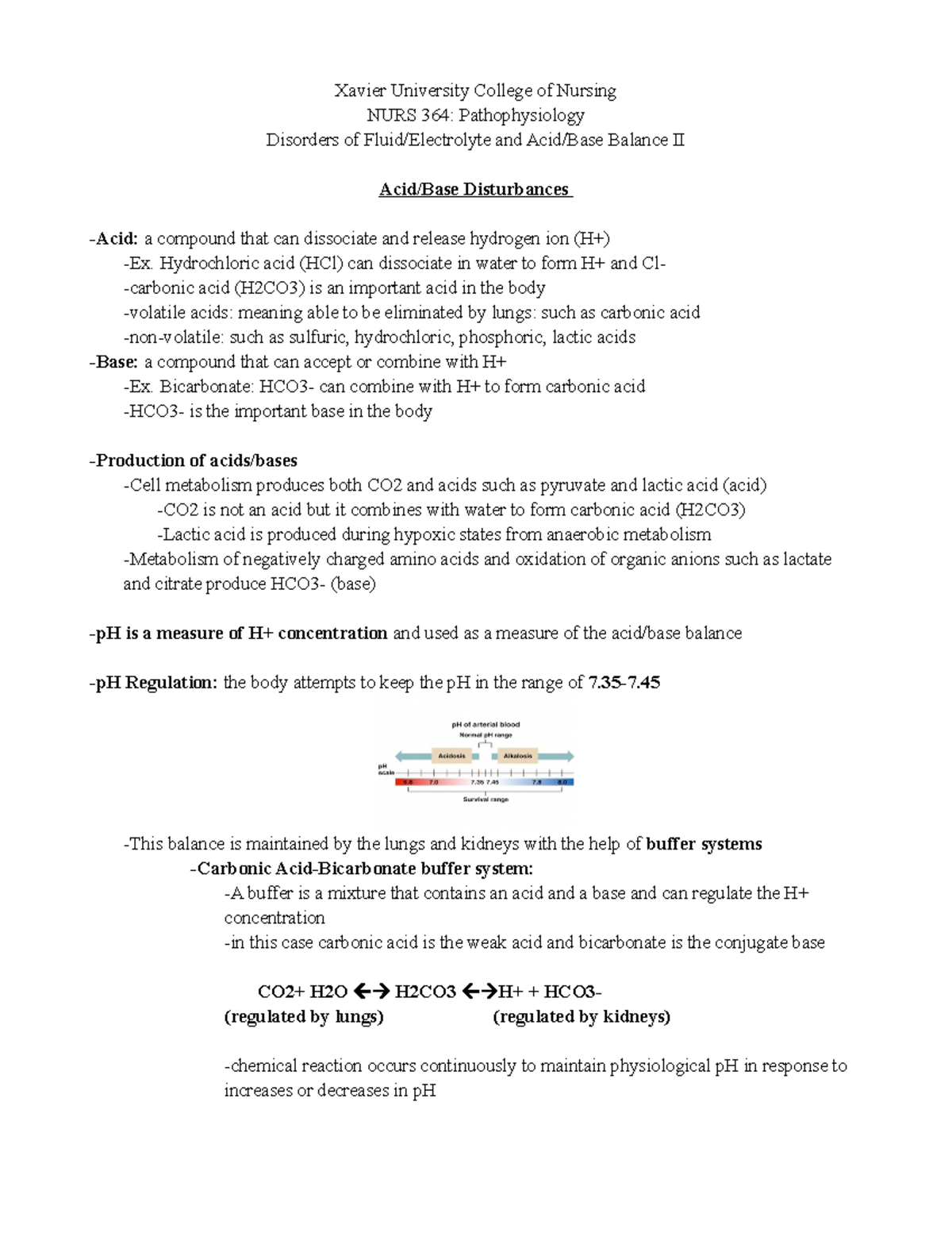 Acid base class notes 364-1 - Xavier University College of Nursing NURS ...