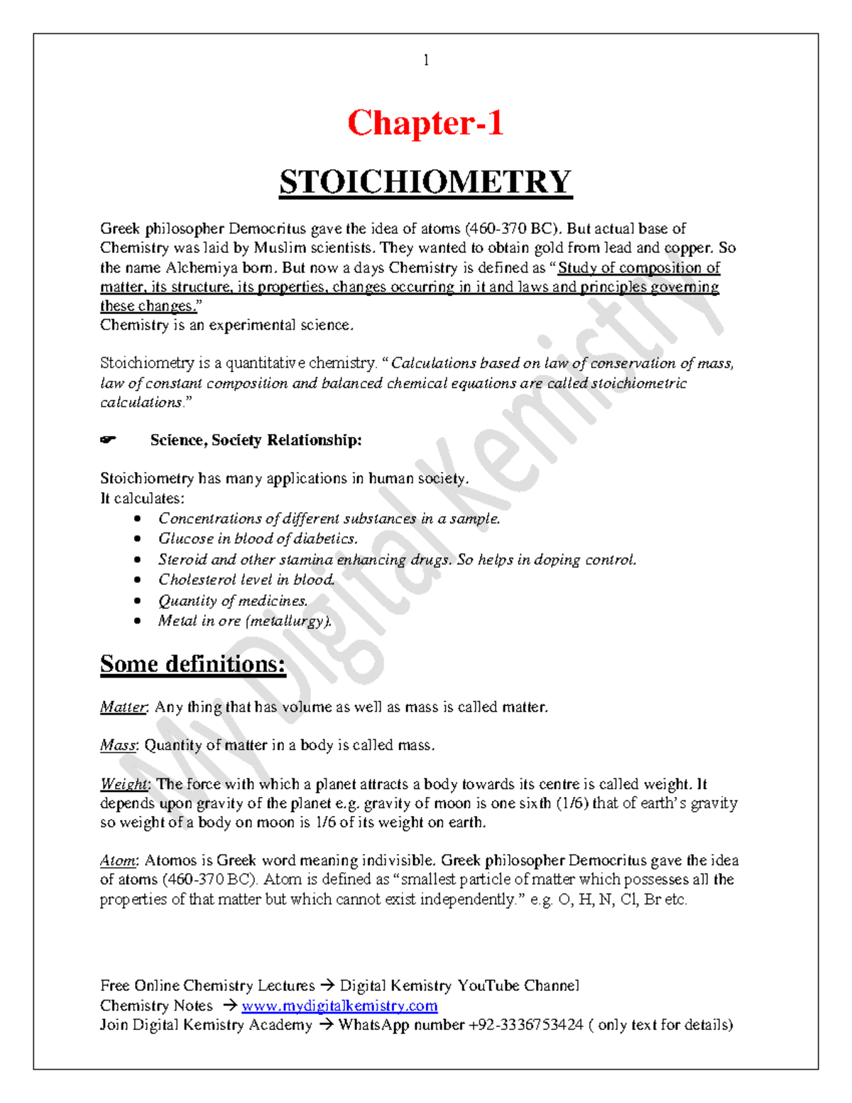 Class 11 chemistry chapter stoichiometry notes 1 - Free Online ...