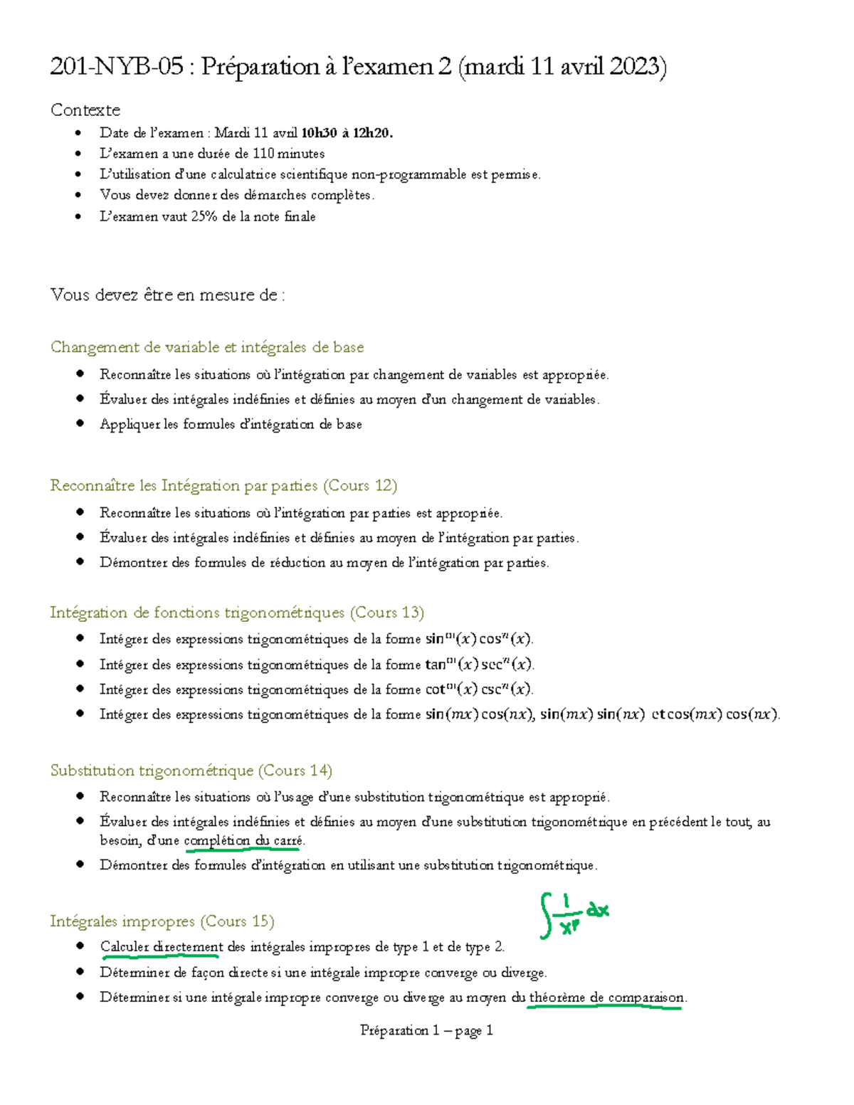 Preparation Examen 2 2103 - Préparation 1 – page 1 201 - NYB- 05 ...