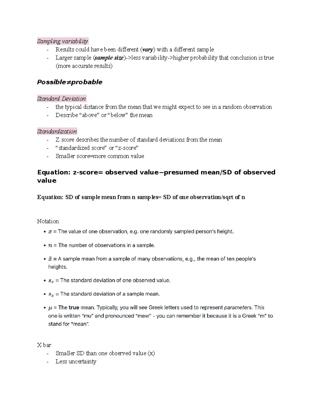 Chapter 21 Notes Based Off Of Reading And Lecture Discusses Sampling Variability And Standard