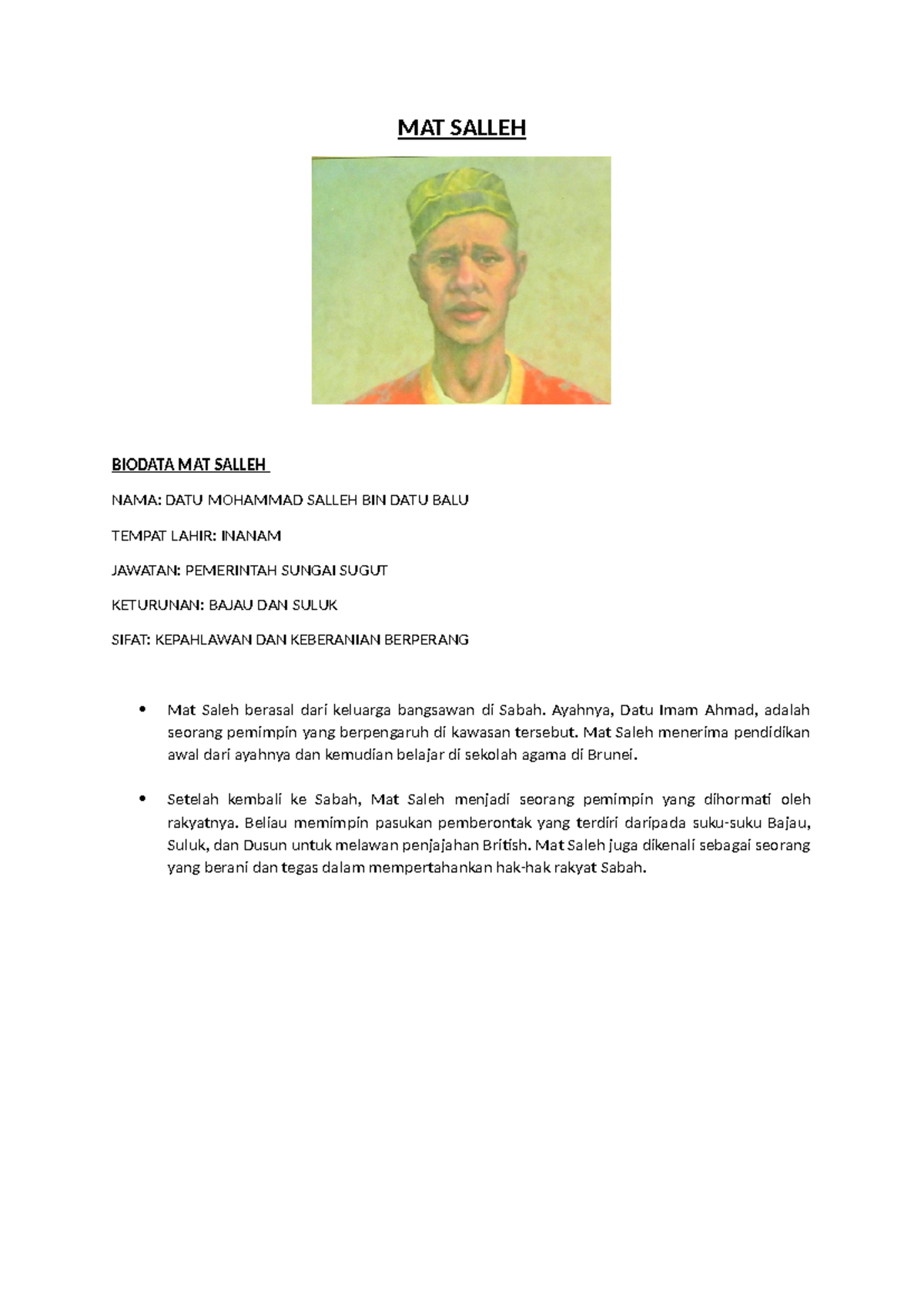 MAT Salleh - hwaiting - MAT SALLEH BIODATA MAT SALLEH NAMA: DATU ...