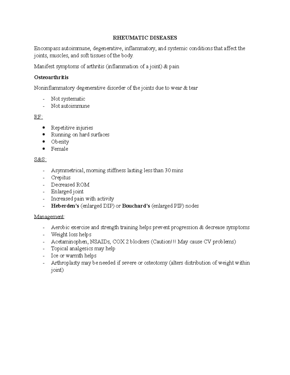Osteoarthritis - notes - RHEUMATIC DISEASES Encompass autoimmune ...