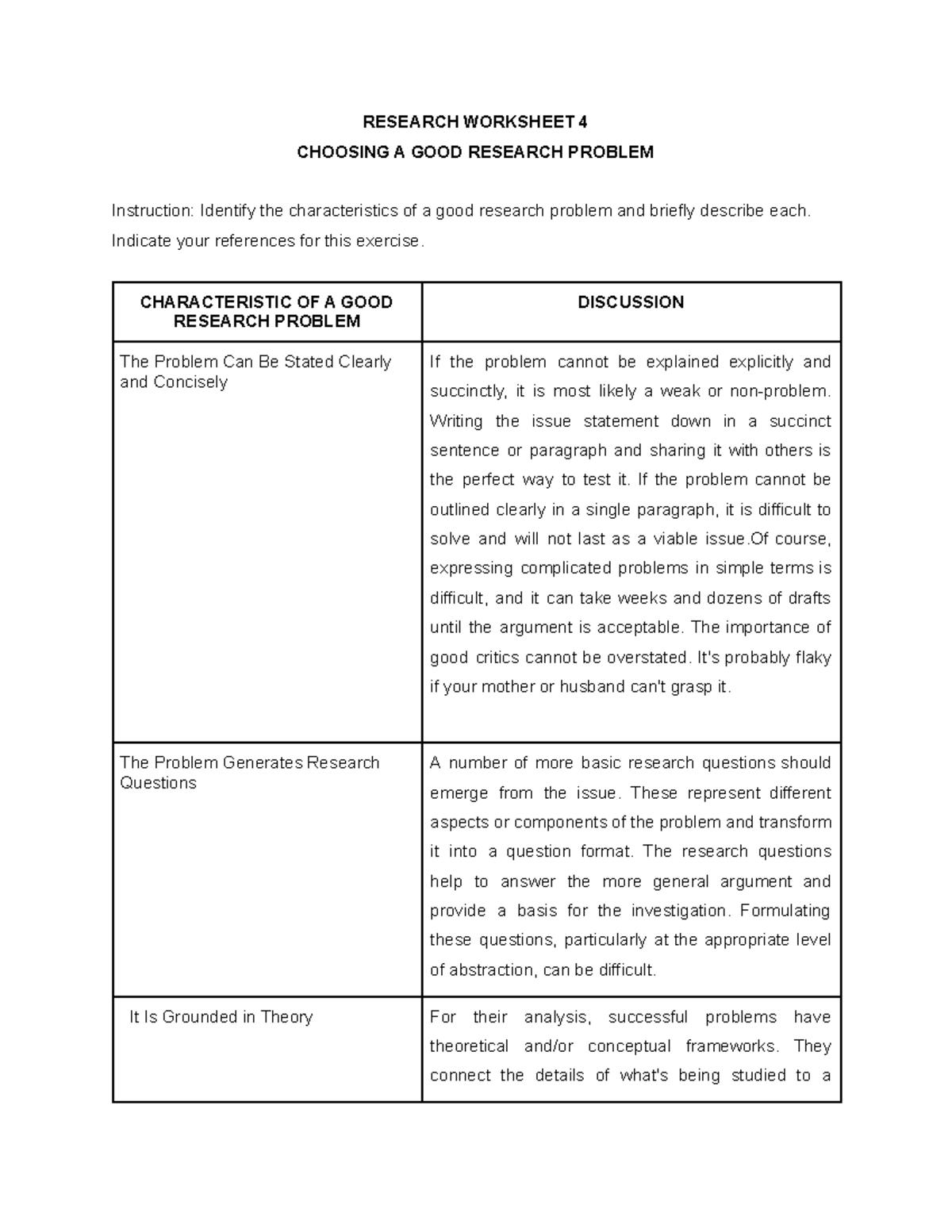 Research Worksheet 4 - RESEARCH WORKSHEET 4 CHOOSING A GOOD RESEARCH ...