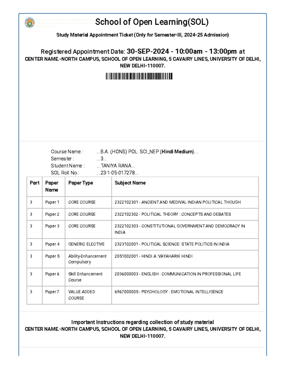 SOL Study Material Appointment - School of Open Learning(SOL) Study ...
