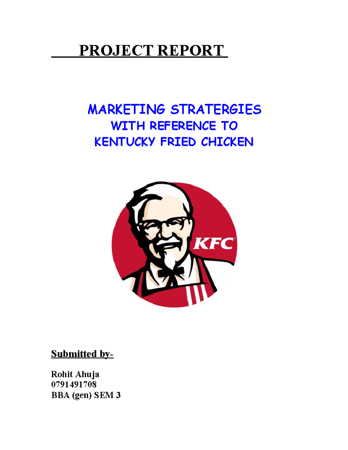 Project-on-kfc compress - PROJECT REPORT MARKETING STRATERGIES WITH ...