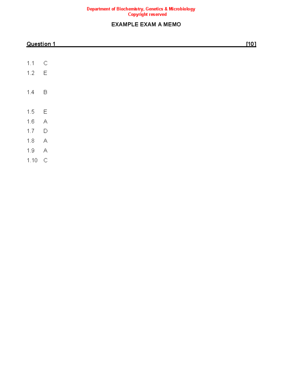 GTS 161 Example Exam A Memo for click UP - Copyright reserved EXAMPLE ...