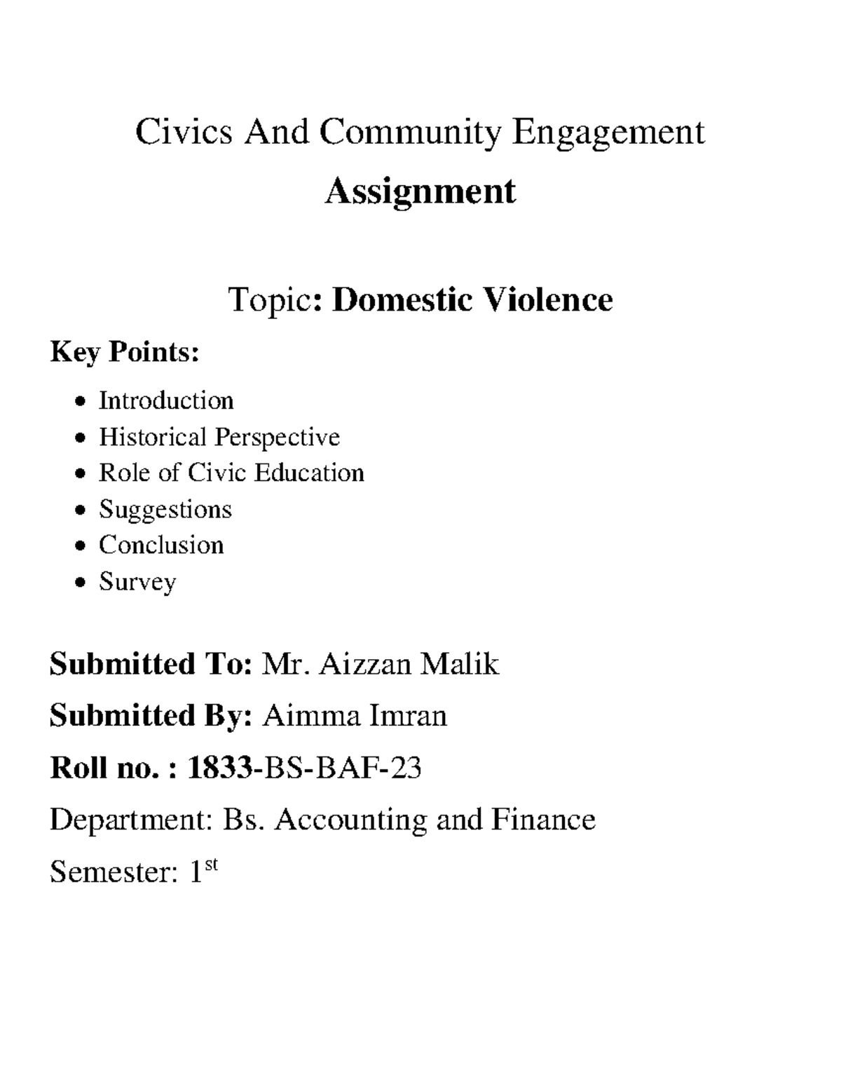 Civics Assignment-1 - Guidance for accounting - Civics And Community ...