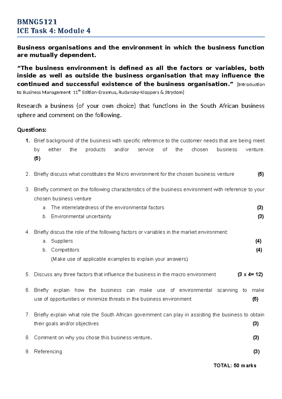 BMNG 5121 ICE 4 in 2024 (1) - BMNG ICE Task 4: Module 4 Business ...