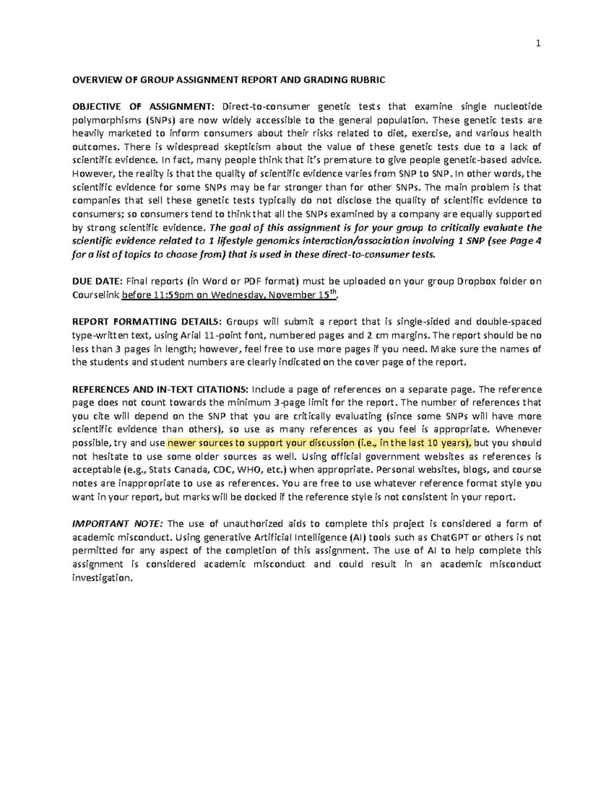 Group Assignment and Rubric - OVERVIEW OF GROUP ASSIGNMENT REPORT AND ...