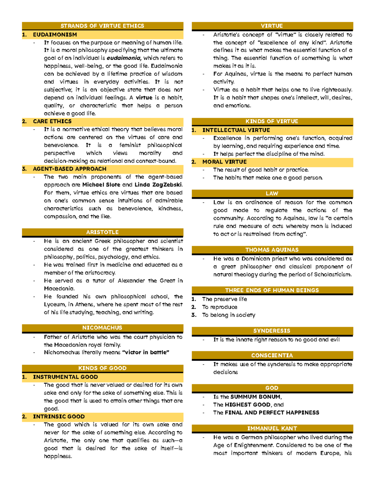 Ethics-Final - Reviewer - STRANDS OF VIRTUE ETHICS 1. EUDAIMONISM It ...