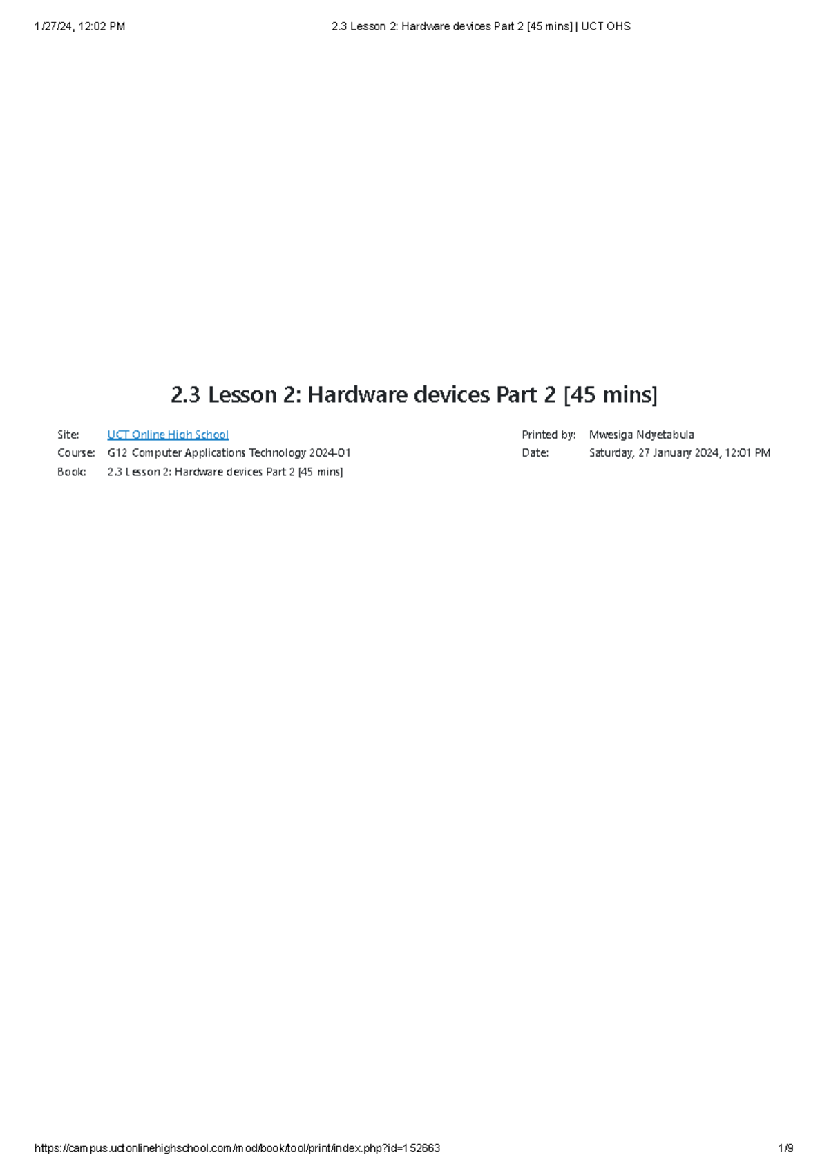 2.3 Lesson 2 Hardware devices Part 2 [45 mins] UCT OHS - 2 Lesson 2 ...
