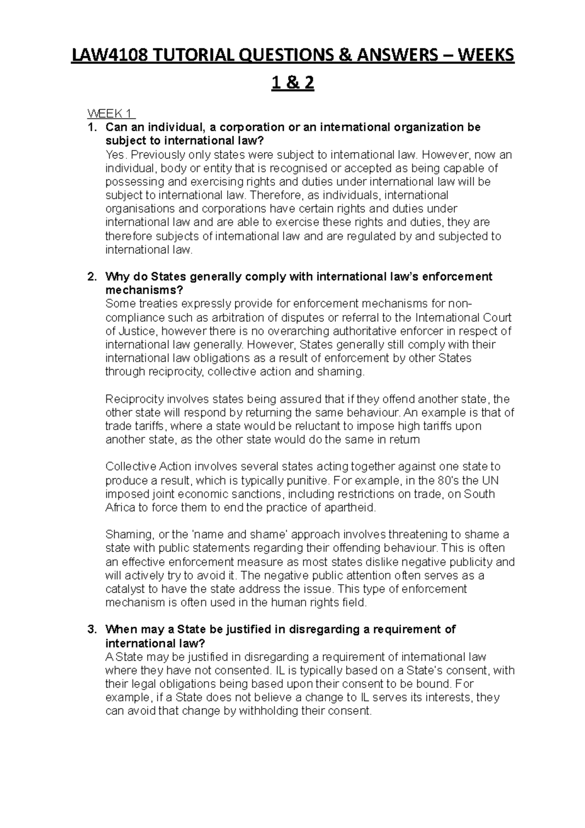 LAW4108 Tutorial Questions and Answers – Weeks 1 & 2 - LAW4108 TUTORIAL ...