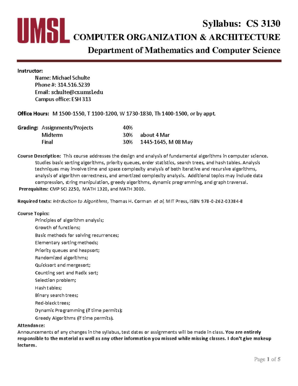 Outline - Summary Design and Analysis of Algorithms - Syllabus: CS 3130 ...