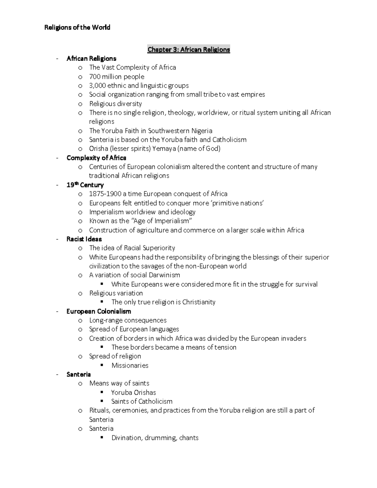 Religions of the World Notes Chapter 3 - Chapter 3 : African Religions ...