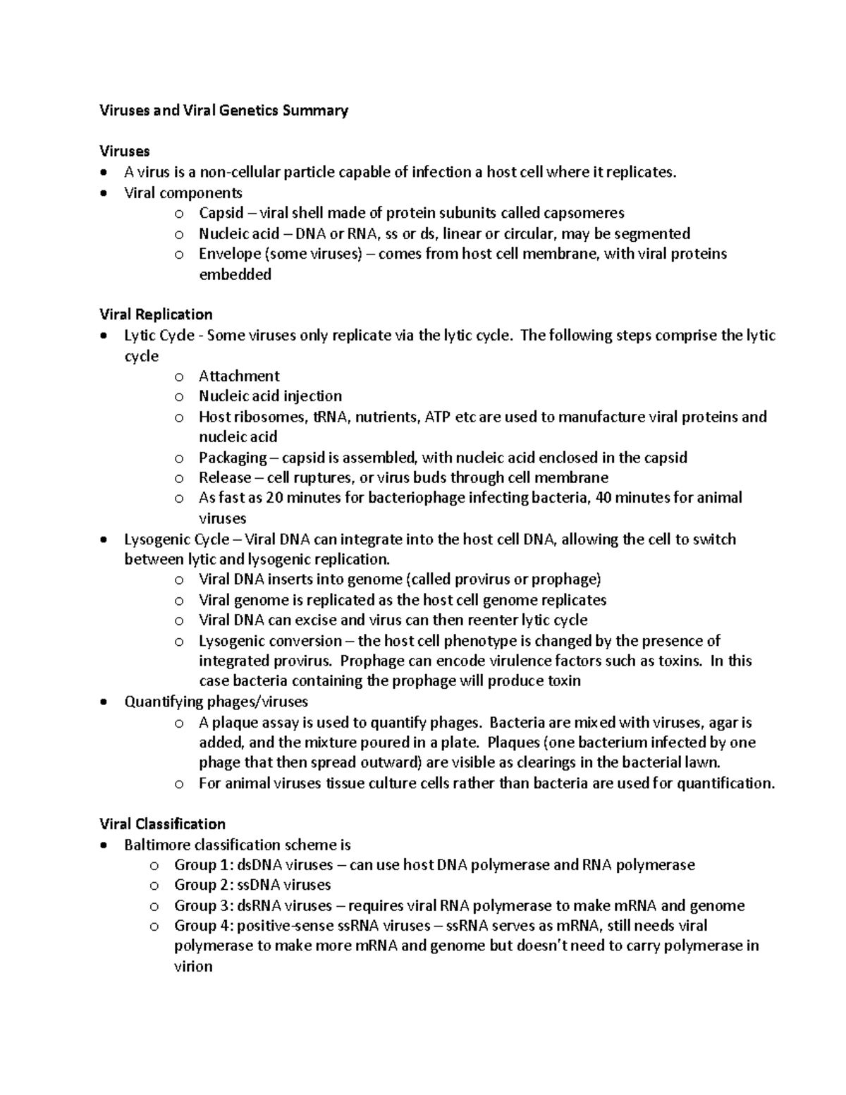 Viruses and Viral Genetics Summary - Viruses and Viral Genetics Summary ...