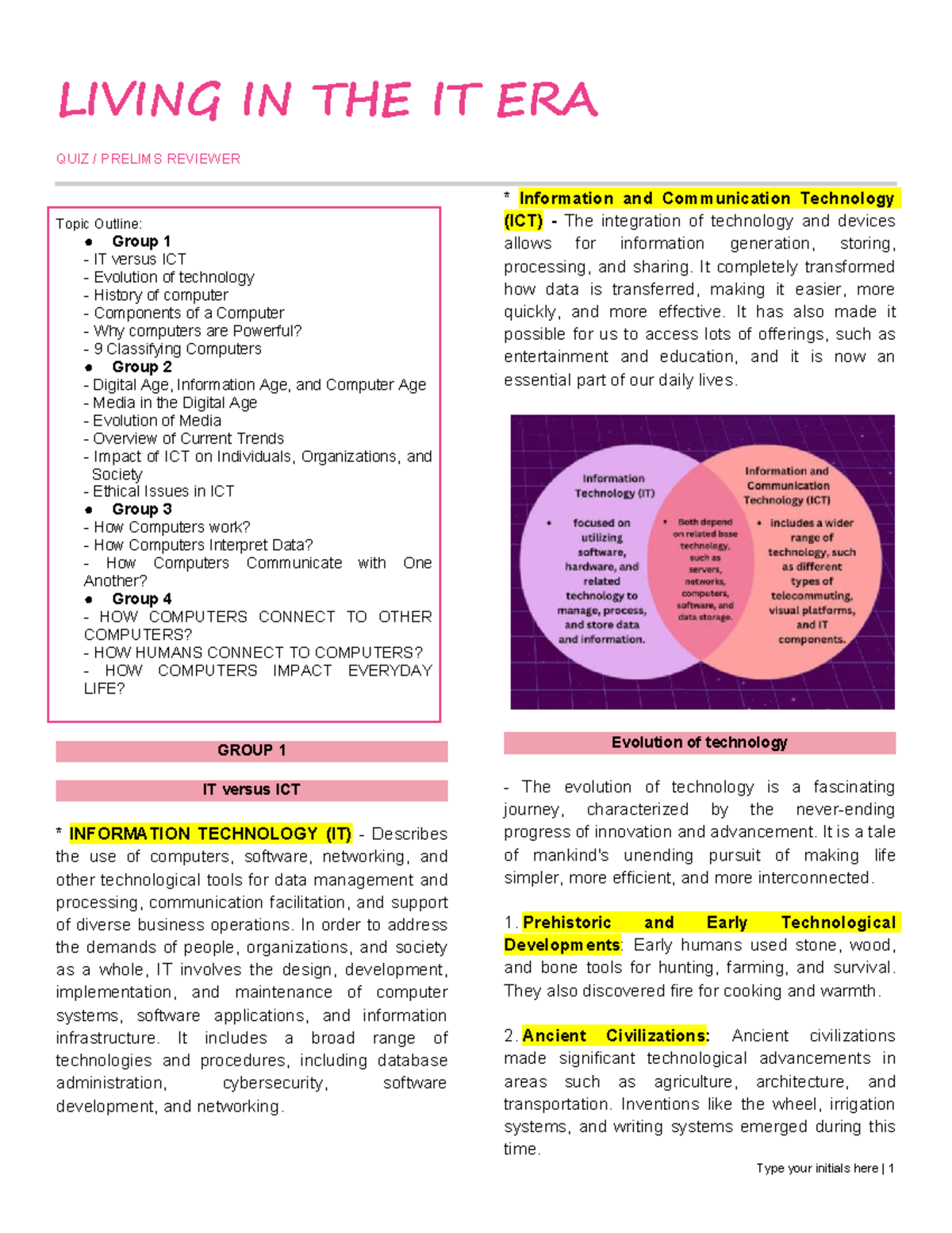 Modules 1 to Module 4 - LIVING IN THE IT ERA QUIZ / PRELIMS REVIEWER Type your initials here | 1 ...