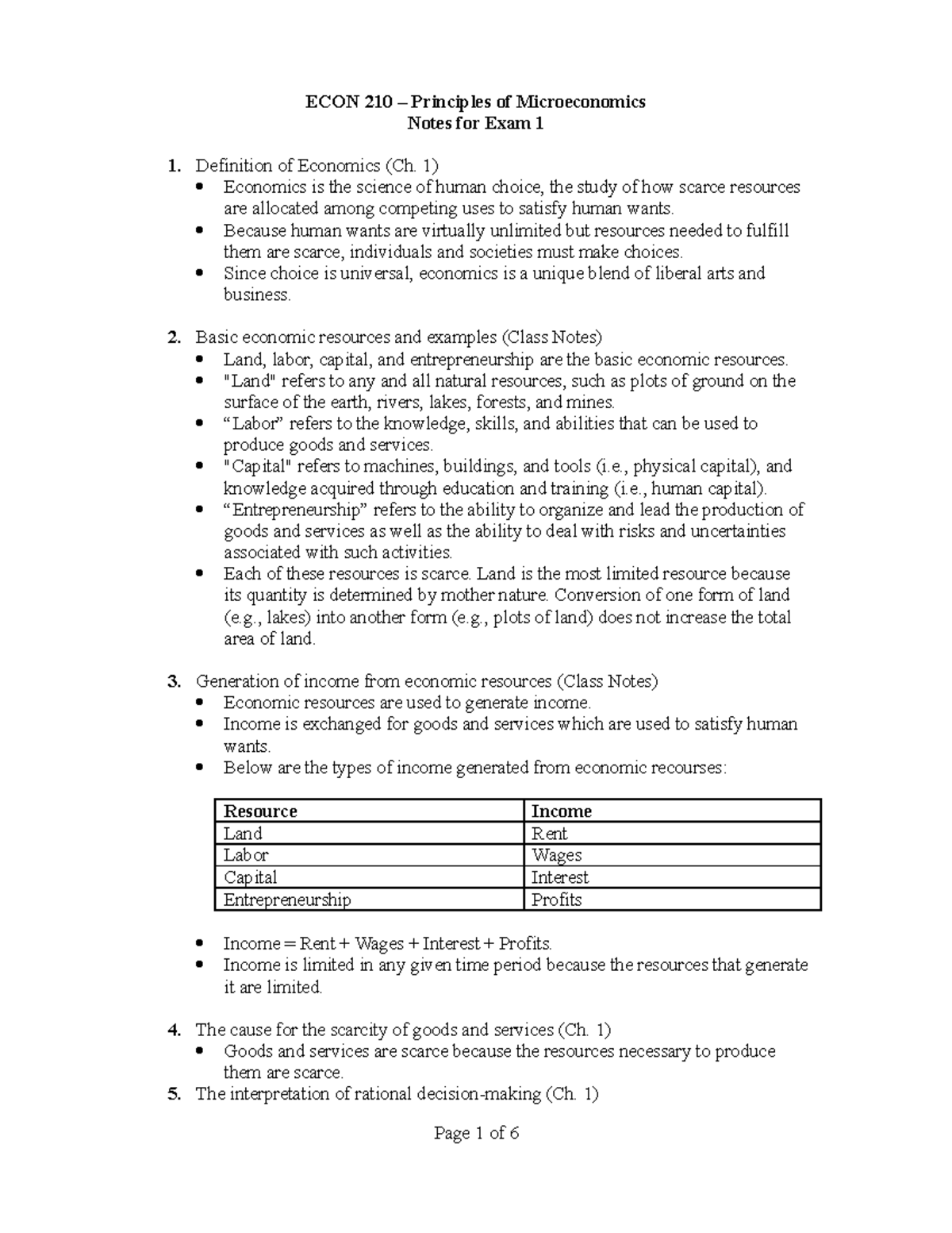 Exam 1 Notes - Chandra Shrestha - ECON 210 – Principles of ...