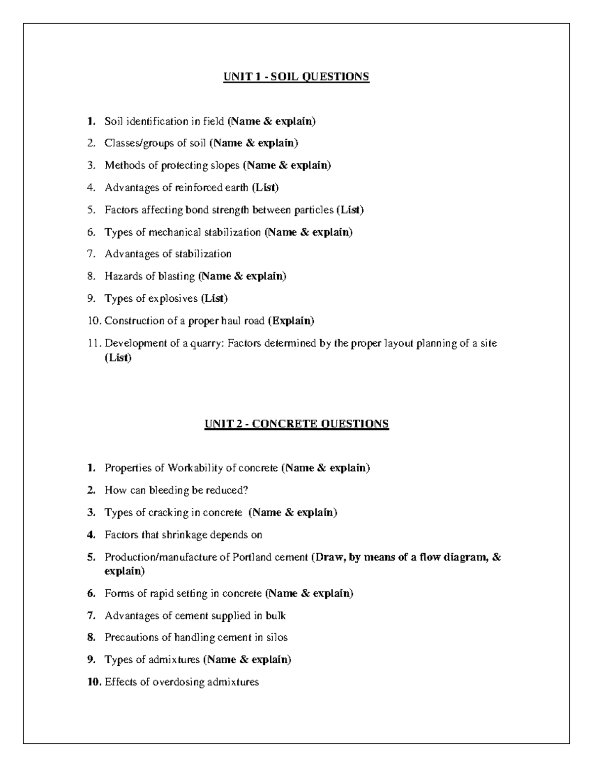 Construction materials - UNIT 1 - SOIL QUESTIONS Soil identification in ...