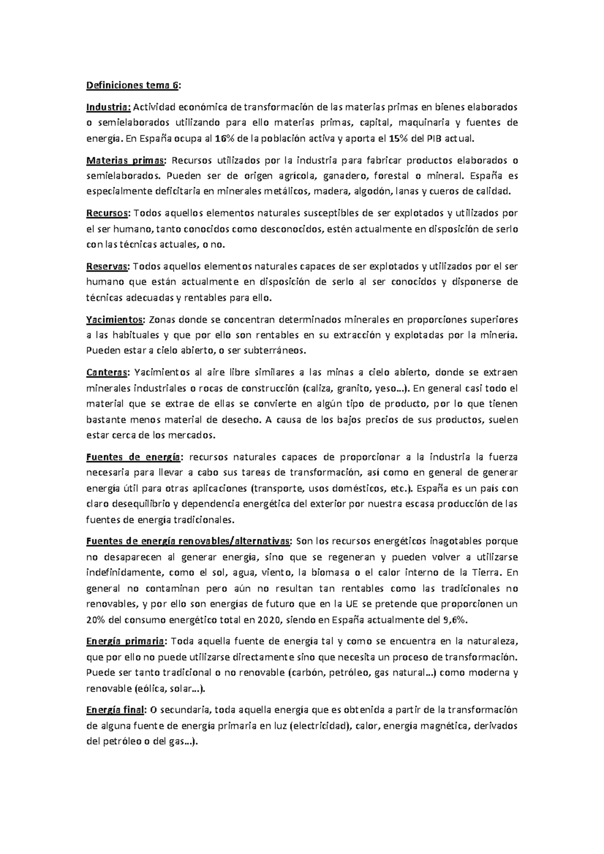 Corrección definiciones tema industria - Warning: TT: undefined function: 32 Definiciones tema 6 ...