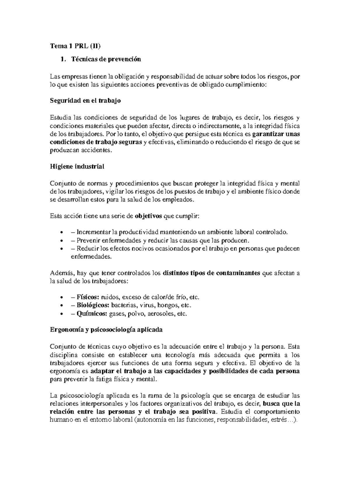 Tema 1 PRL Curso 22-23 (II) actualizado - Tema 1 PRL (II) 1. Técnicas de prevención Las empresas ...