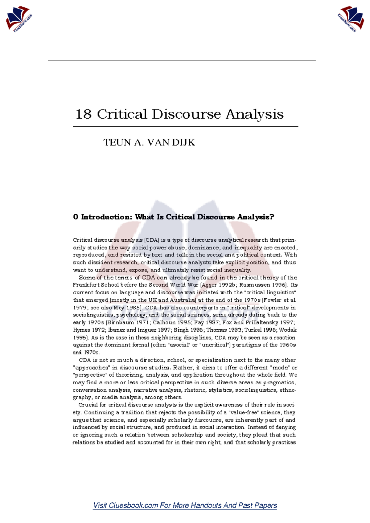 ENG524 Critical Discourse Analysis Complete Handouts - 18 Critical Discourse Analysis TEUN A ...